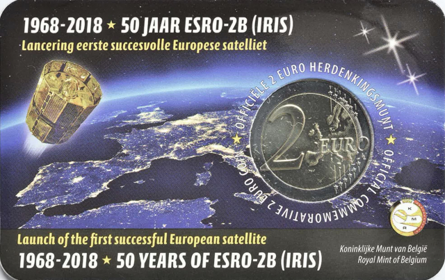 2 € 50° anniversario satellite ESRO 2B 2018 Belgio (FR)